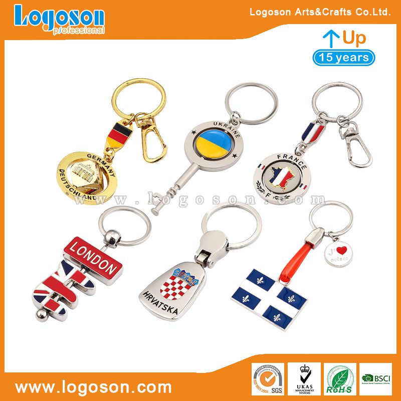 Metal Country Keychains Flag Designs/Shapes Factory Custom