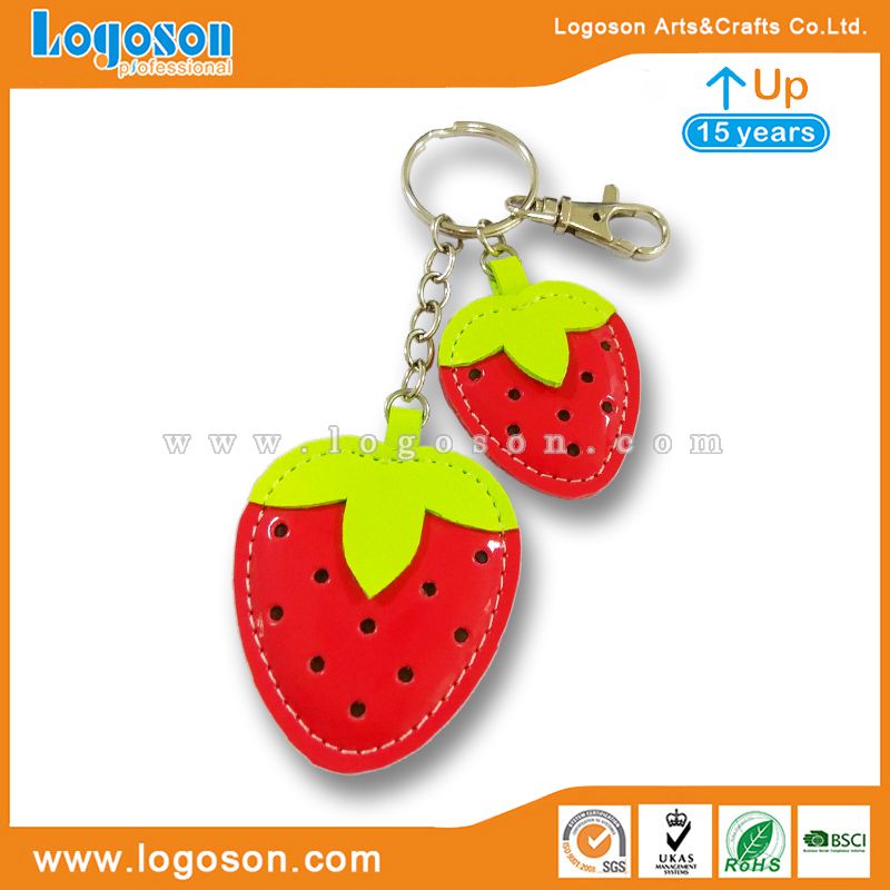 Strawberry Apple Keychain Fruit Metal Leather Key Ring Customize