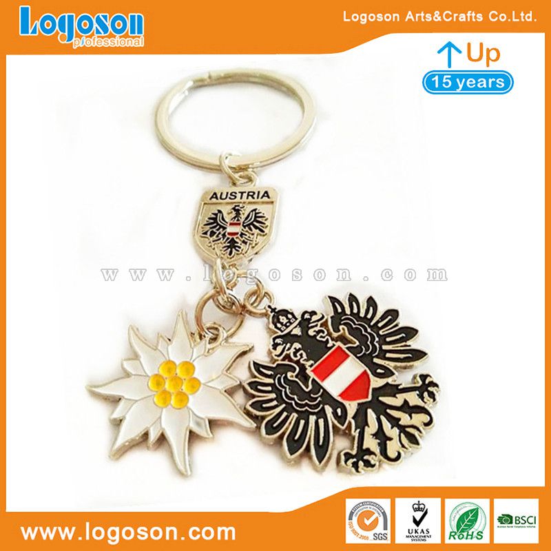 OEM Metal Personalized Key Rings Austria Edelweiss Emblems Fobs