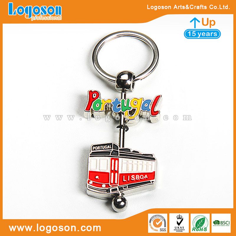 Custom Shaped Keychains Enamel Bus Keyrings Portuguese Souvenir