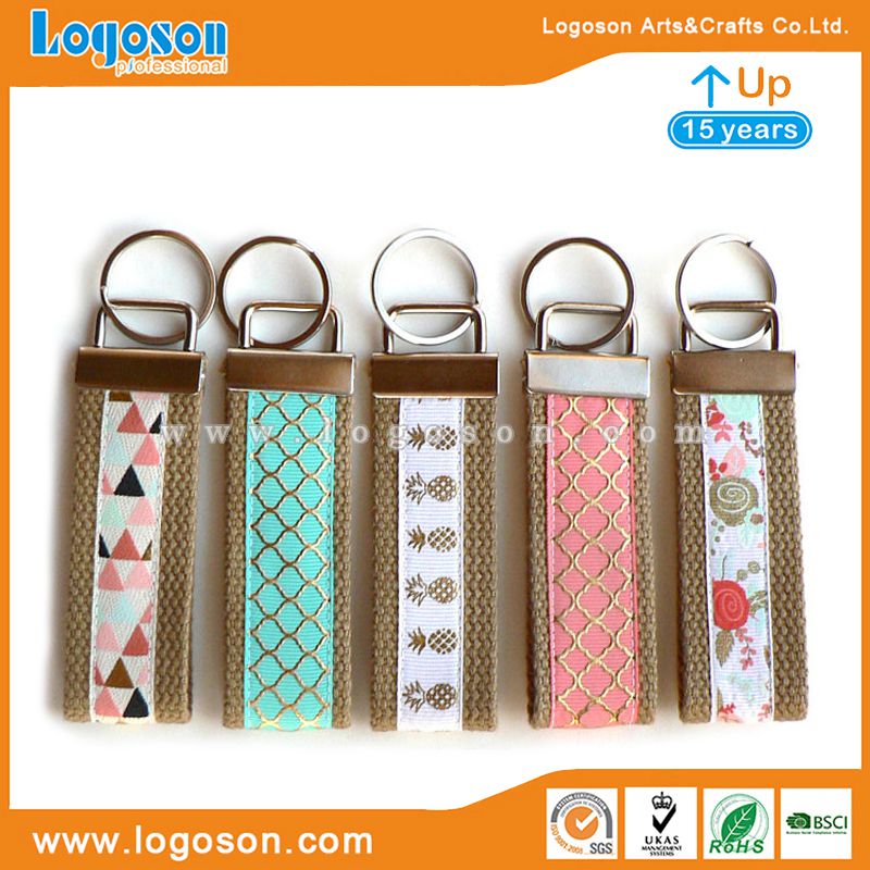 Wholesale OEM Patterns Lanyard Long Fabric Keychain Wrist Strap