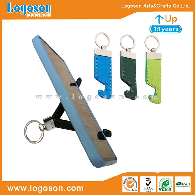 Custom PU Leather Mobile Cell Phone Holder/Stand Keyring Keychains